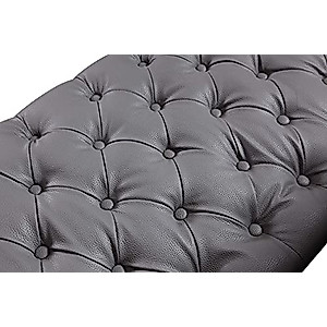 Iconic Home Winston Nail Head Tone Legs PU Leather Modern Contemporary Button Tufted with Gold Nailhead Trim Goldtone Metal Y-Shaped Feet Sofa, Grey