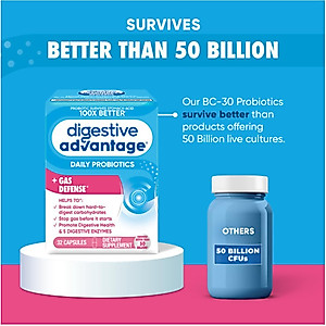 Digestive Advantage Fast Acting Enzymes + Daily Probiotic Prevent Gas & Break Down Food Particles 32 Count Capsules (2 Pack)