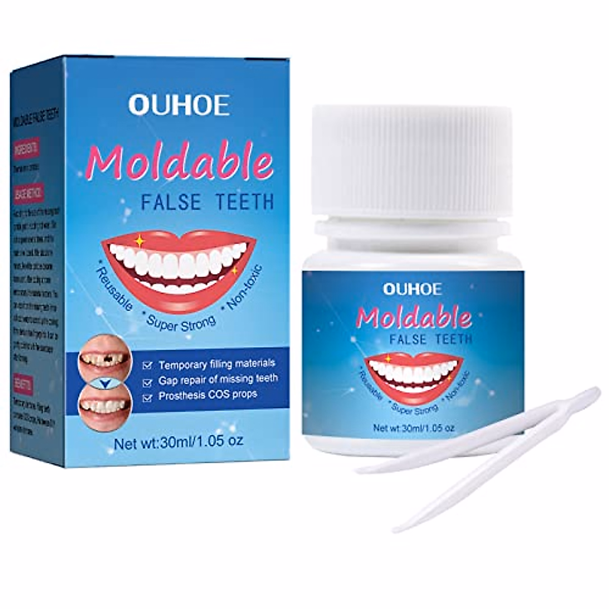 30 ml Tooth Repair Kit, Temporary Teeth Replacement Kit - Moldable Thermal Fitting Beads for Filling Fix Missing and Broken Tooth or Adhesive Denture Fake Teeth