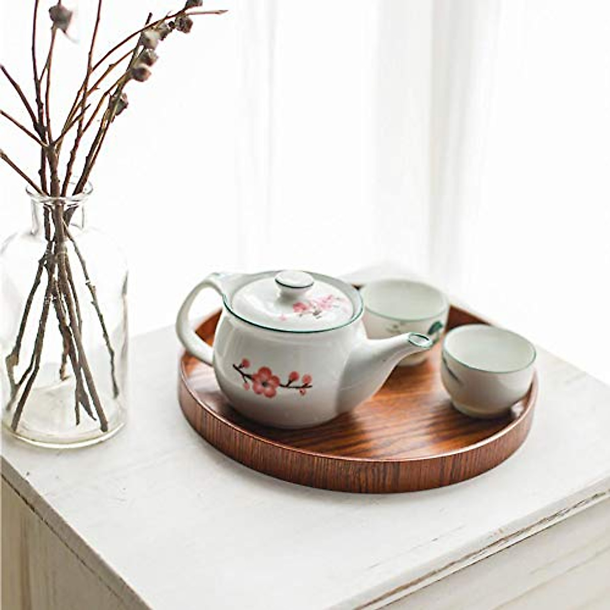 Wooden Serving Tray,Round Wood Plate Platter Catchall Tray Cheese Plates Coffee Tea Serving Tray Fruit Platters Party Dinner Plates Sour Candy Tray Wood Natural Round Serving Tray