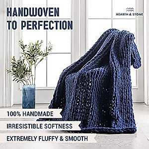 Chunky Knit Blanket Throw - 50"x60" 3.7 lbs. - Soft Chenille Yarn Knitted Blanket - Machine Washable Crochet Blanket - Handmade Cable Knit Throw Blanket for Couch, Bed (Navy Blue)