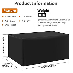 IEUUUA Large Patio Furniture Cover/Waterproof Outdoor Furniture Cover,43x43x29in Patio Table and Chair Set Cover Outside Rectangular Heavy Duty Weatherproof