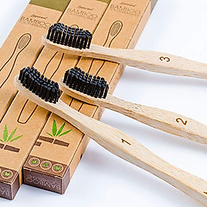 12 Individual Pack Premium Bamboo Toothbrush-All Natural Organic Waveform Toothbrushes with Charcoal Infused BPA Free Medium Bristles, Teeth Whitening, Biodegradable Eco Friendly, Vegan, Kooler-Things