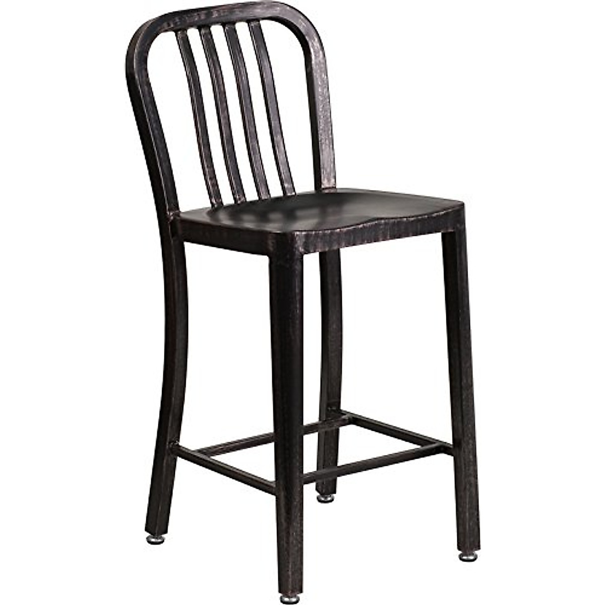 Flash Furniture Gael Commercial Grade 2 Pack 24" High Black-Antique Gold Metal Indoor-Outdoor Counter Height Stool with Vertical Slat Back