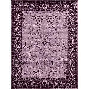 Unique Loom La Jolla Collection Farmhouse, Contemporary, Botanical, Traditional, Vintage Area Rug, 10 x 13 ft, Violet/Dark Purple