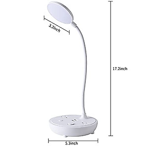 LED Desk Lamp, Eye-Caring Desk Lamp for Home Office, Adjustable Gooseneck Desk Light with 2 USB Charging Port and 2 AC Power Outlet, Super Bright Small Desk Lamp as Bedside Reading Lamp, Study Lamp