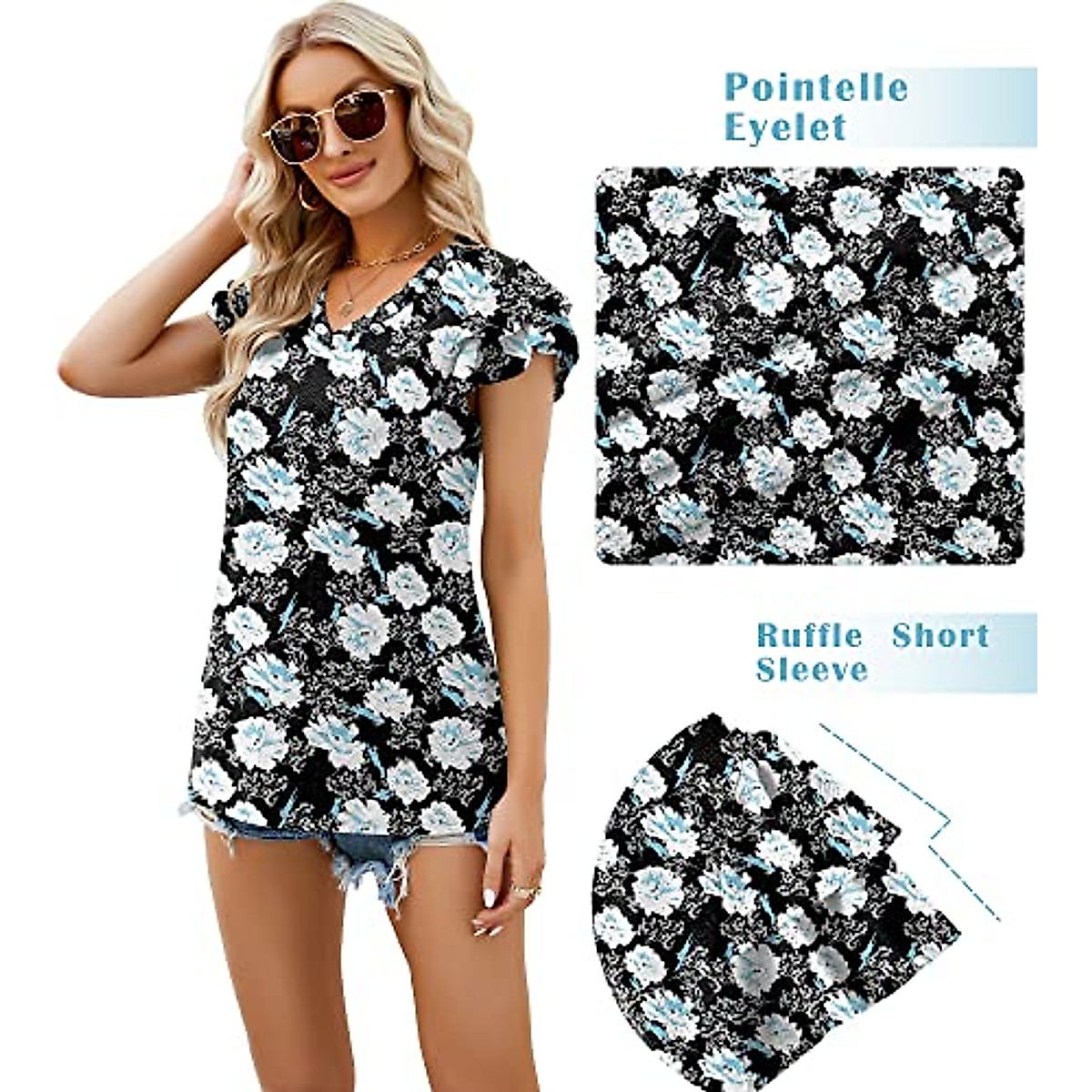 Shirts for Women Summer V Neck Ruffle Sleeve Tunic Tops to Wear with Leggings XL