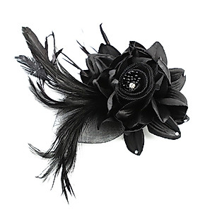 Song Qing Women's Fascinator Feather Flower Hair Clip Pin Brooch Corsage Bridal Hairband Derby Hat Cocktail Party Wedding (Dark Black)