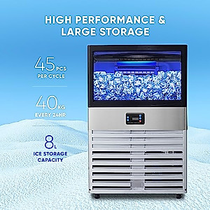 ICEJUNGLE Commercial Ice Maker, 88lbs/24H Ice Machine Self Clean, Stainless Steel Freestanding Ice Machine for Restaurant/Bars/Home/Offices Includes Scoop