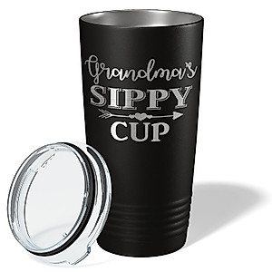 Grandmas Sippy Cup Gift for Women Birthday Black 20 oz Stainless Steel Tumbler with Lid Insulated Cup