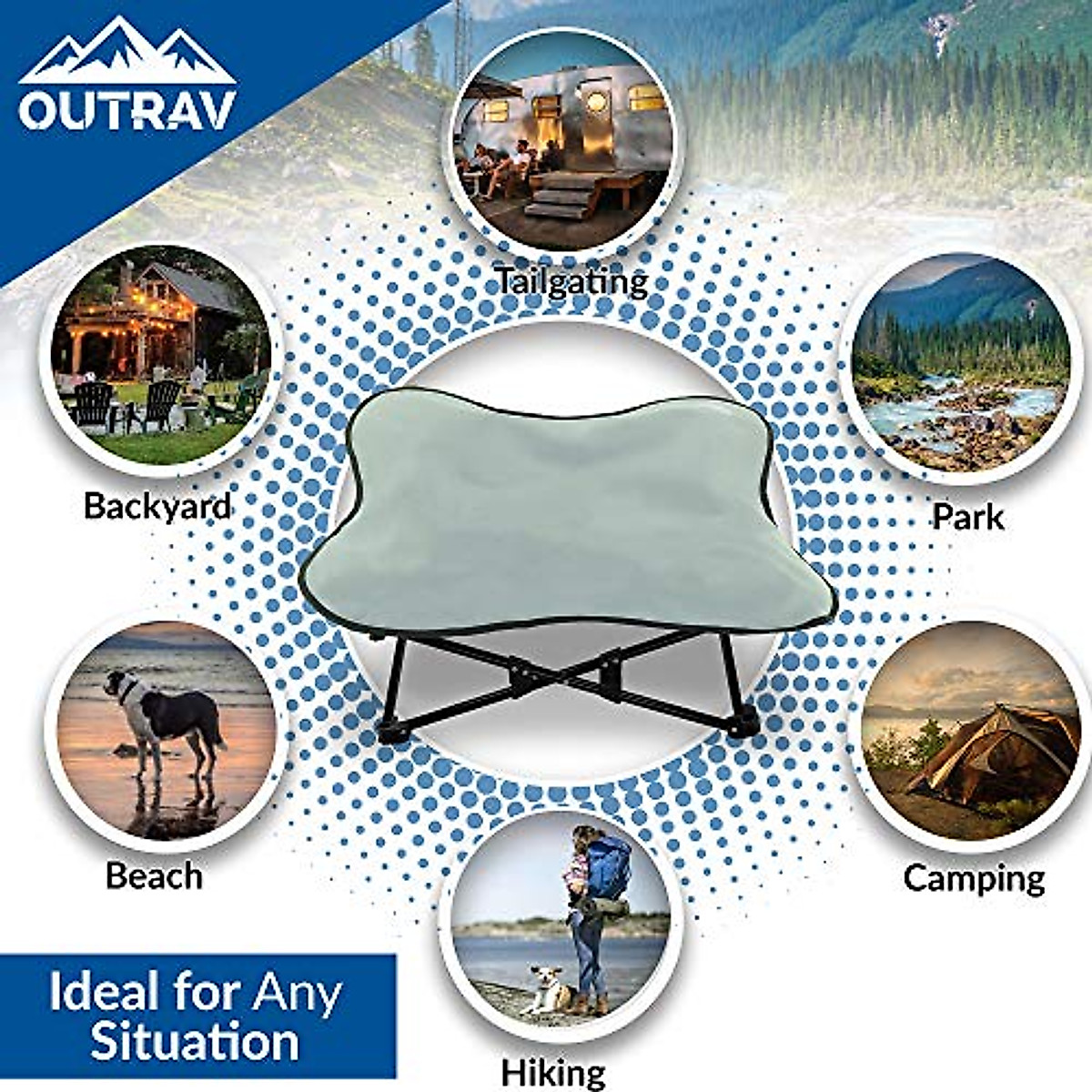 Portable Elevated Dog Bed | Folding Pet Cot for Indoor, Outdoor, Traveling, Camping | Fold Up Steel Frame with Padded Cushion Canopy | Raised Travel Lounger for Large, Small, Dogs, Cats, up to 100 lb.