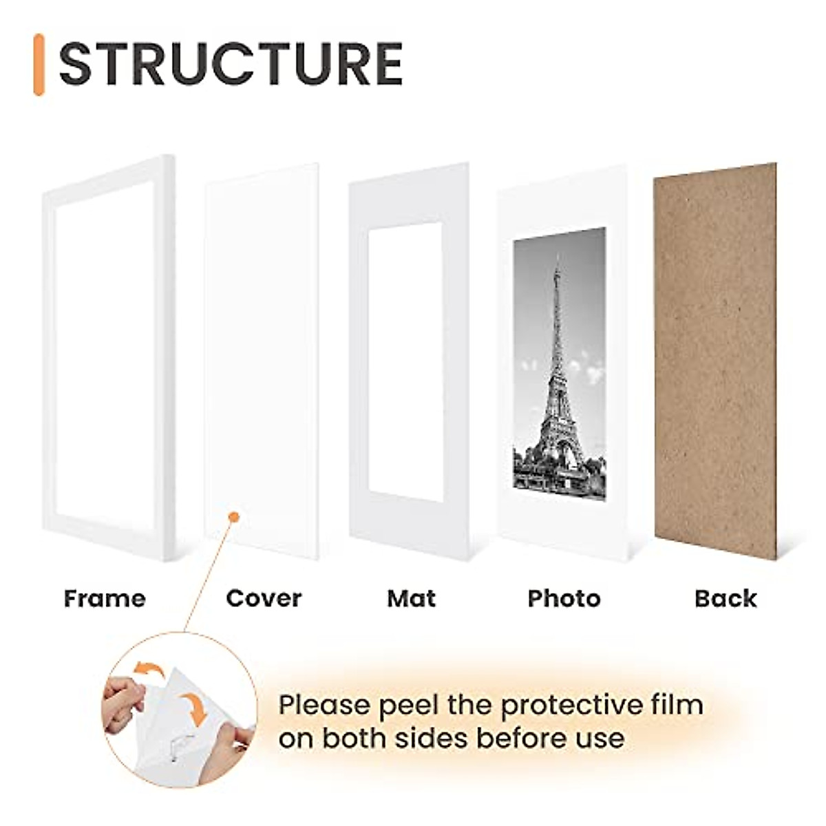 upsimples 11x14 Picture Frame Set of 5, Display Pictures 8x10 with Mat or 11x14 Without Mat,Wall Gallery Photo Frames, White