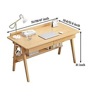 Topjia Modern Natural Wood Desk,Wood Home Office Desk with Drawers & Shelves,Writing Desk Workstation,Simple Study Desk Table Computer Desk - Only Desk(39inch, Natural)