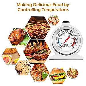 in Oven Thermometer for Grill Smoker BBQ 50-300°C/100-600°F, Instant Read Precision Stainless Steel Electric/Gas Oven Thermometers, Large Dial Display Thermometer Gauge for Kitchen Cooking Baking
