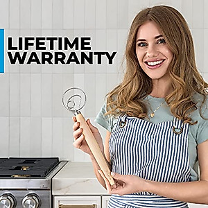 Zulay Kitchen 13 Inch Danish Dough Whisk - Large Wooden Danish Whisk For Dough With Stainless Steel Ring - Traditional Dutch Whisk Baking Tool For Bread, Batter, Cake, Pastry