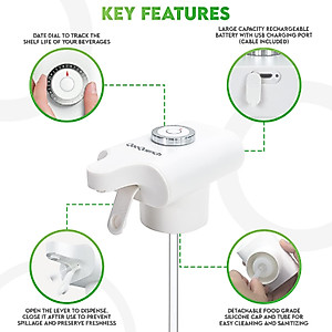 QooQuench Upgraded Automatic Drink Dispenser, Milk Dispenser For Fridge Gallon: USB Rechargeable, Easy to Clean, Leakproof Milk Jug Pump, Electric Tap For Juice & Beverage to Preserve Freshness Longer