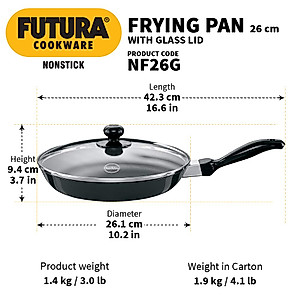 Hawkins Futura Non-Stick Frying Pan With Glass Lid, 26cm Black
