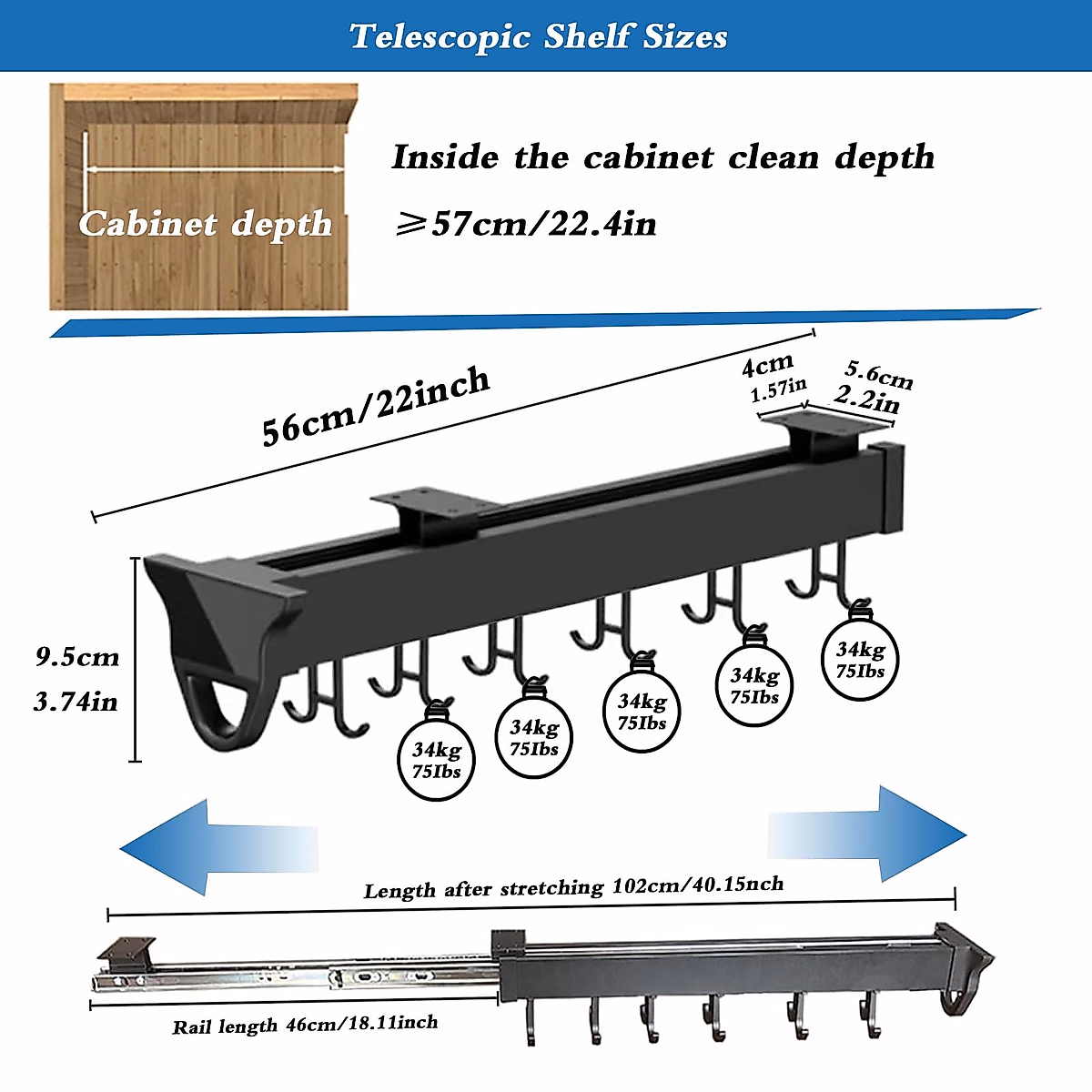 Dawselod 22in Wall Organizer for Brooms and Mops Pull Out Broom Holder with 20 Hooks Multifunctional Slide Broom And Mop Storage, Hanging Garage Storage Rack(Size : 56
