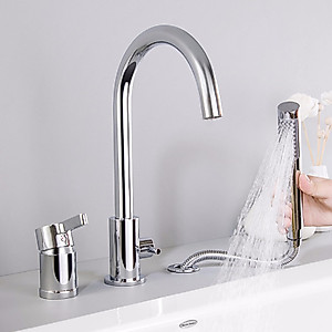 WuDLi Shower Attachment for Bath Taps 3-Hole Bathtub Tap, Bath Mixer Tap Shower Head with Hose