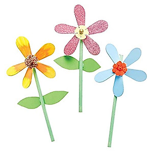 Baker Ross FE575 Flower Wooden Windmill Kits - Pack of 5, for Kids Arts and Crafts Projects, Wooden Crafts for Children to Decorate, Personalize and Display