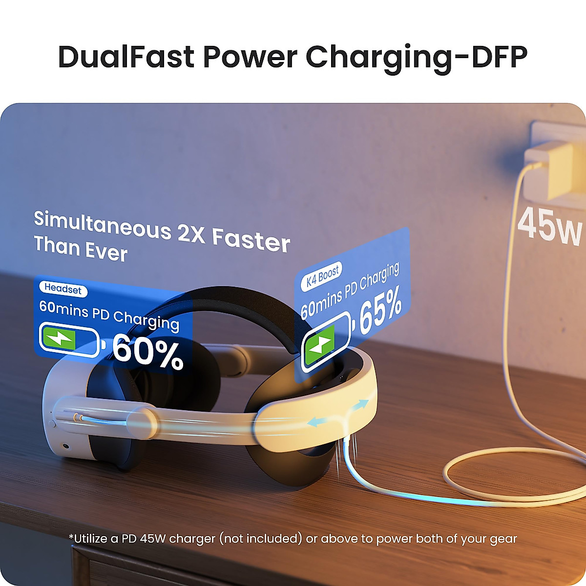 KIWI design K4 Boost Comfort Battery Head Strap Accessories for Meta/Oculus Quest 3/3S, Dual Charge the VR Headset and Battery Strap in 2.5h