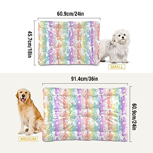 Coikll Rainbow Unicorn Pet Bed Pad Soft Dog Bed Mat with Anti-Slip Bottom, Machine Washable Crate Pad Mattress for Dog Sleeping- 24 * 18inches
