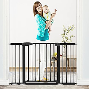 Wide Baby Gate, ALVOD 29.93''-51.5'' Wide 30" High Dog Gates for The House Auto Close, Easy Walk Thru Extra Wide Baby Gate with Door, Black