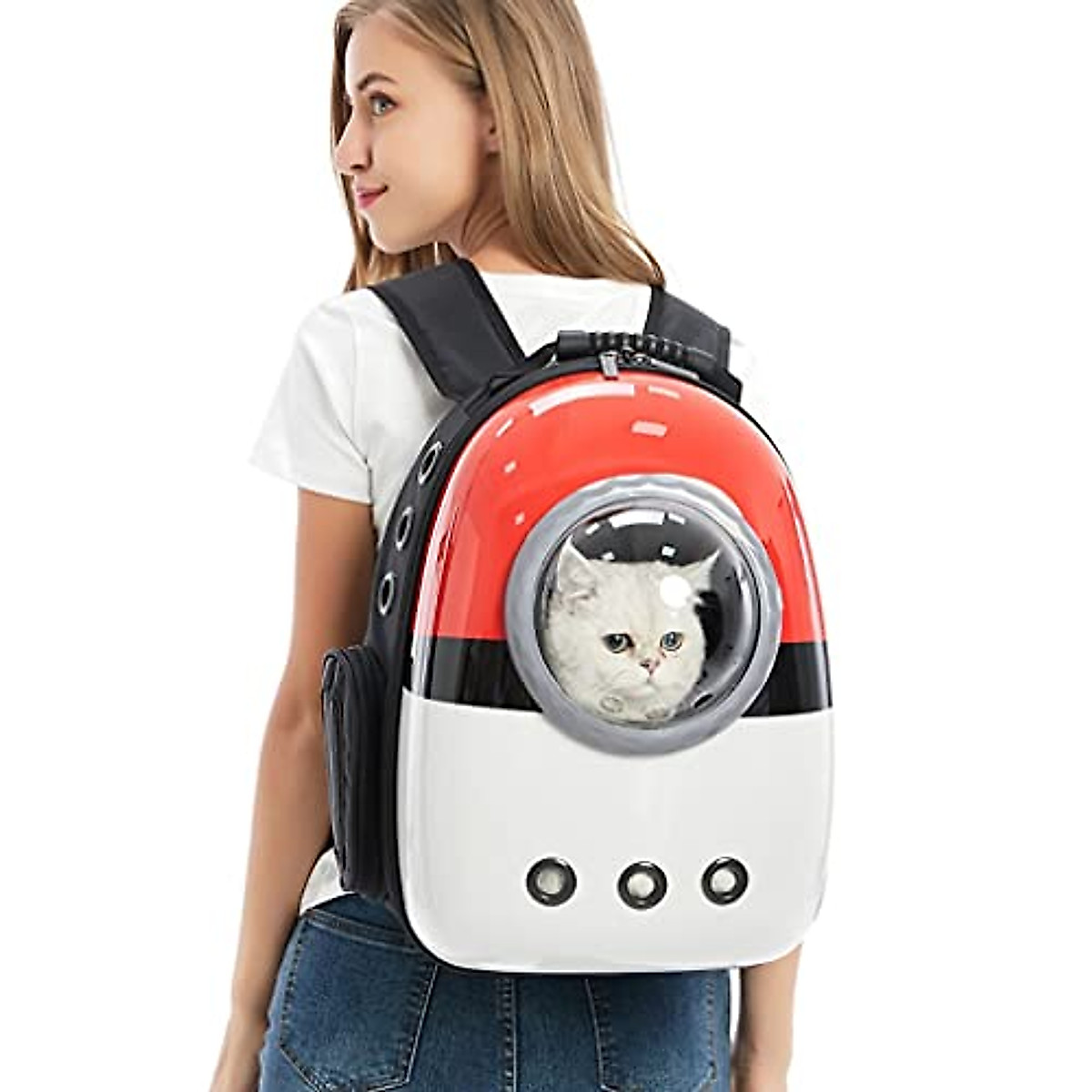 Enkarl Cat Carrier Backpack, Pet Backpack Bubble Rucksack Front Pack for Cat Puppy Dog Capsule Space Backpack, Pet Carrier for Travel Hiking Walking Camping. (Red and White)