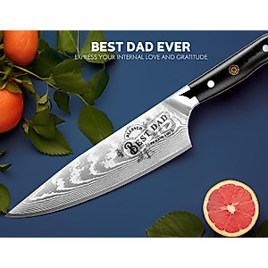 ASETY Men Gifts, Damacus Chef Knife, Gifts for Dad, Birthday Gift from Daughter Son Kids, Full Tang G10 Handle, Christmas, Thanksgiving Best Dad Ever Father Gifts
