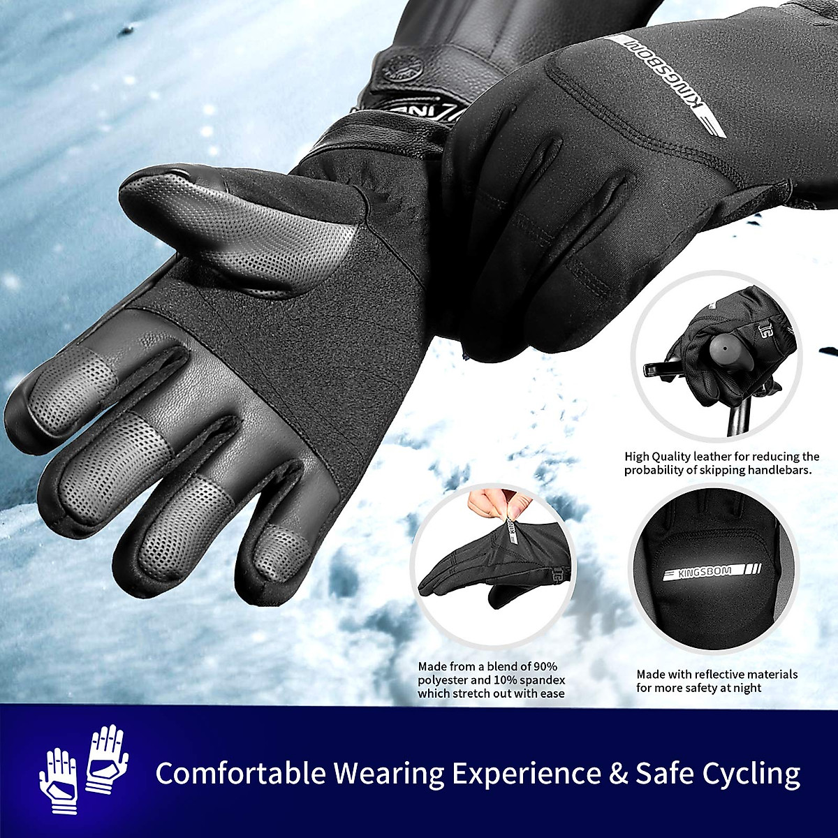 KINGSBOM -40℉ Winter Waterproof Thermal Gloves - 3M Thinsulate Windproof Touch Screen Warm Gloves - for Driving,Cycling,Running - for Women and Men - Black (X-Large)
