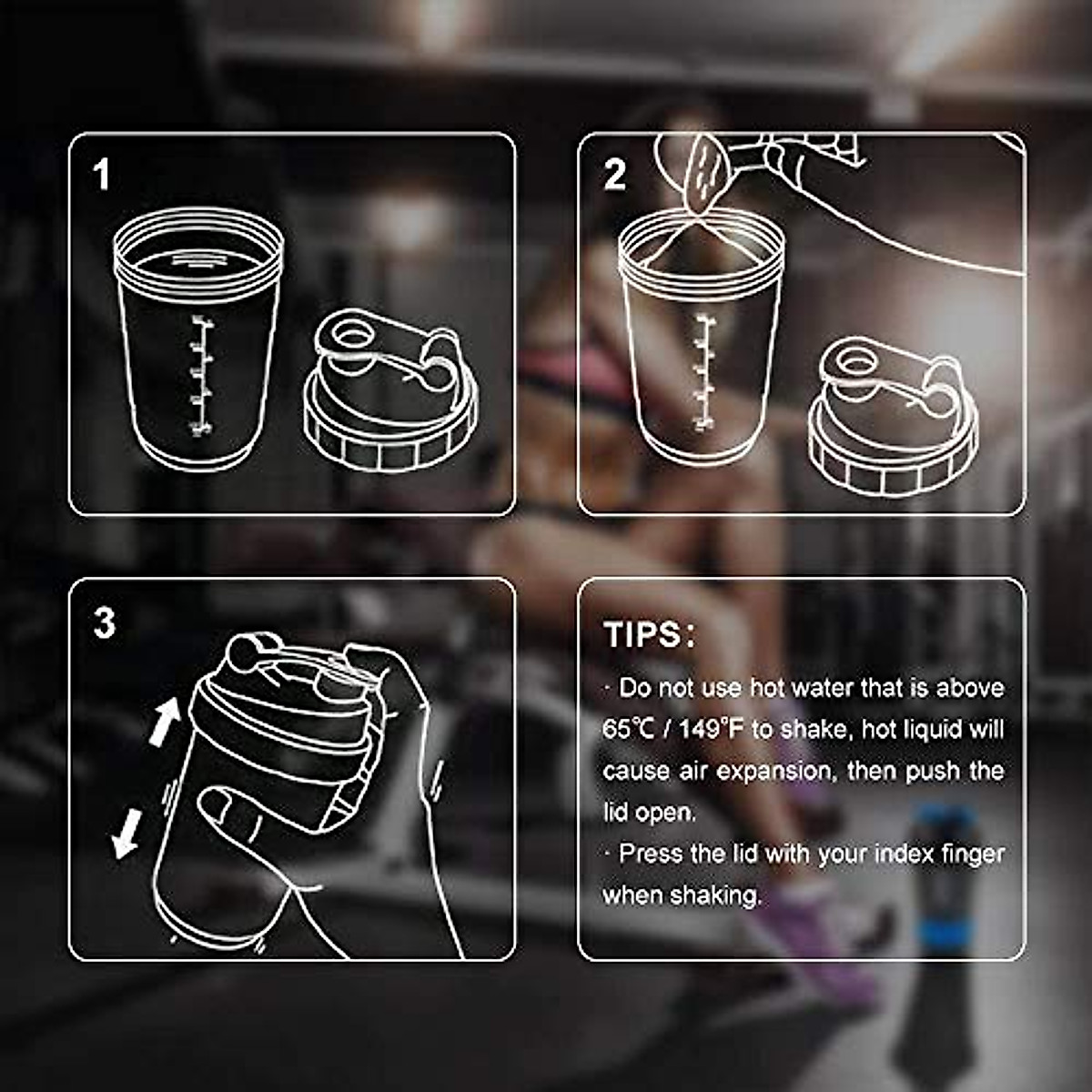 VIGIND Protein Shaker Bottle,Sports Water Bottle,Leak Proof Shake Bottle For Protein Mixer- Non Slip 3 Layer Twist Off 3oz Cups with Pill Tray - Protein Powder 16 oz Shake Cup with Storage,Black