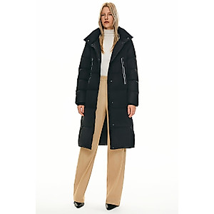 Orolay Women's Thickened Long Down Jacket Winter Down Coat Hooded Puffer Jacket with Side Zipper Pirate Black M