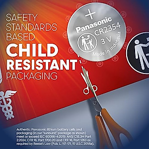 Panasonic CR2354 3.0 Volt Long Lasting Lithium Coin Cell Batteries in Child Resistant, Standards Based Packaging, 2-Battery Pack