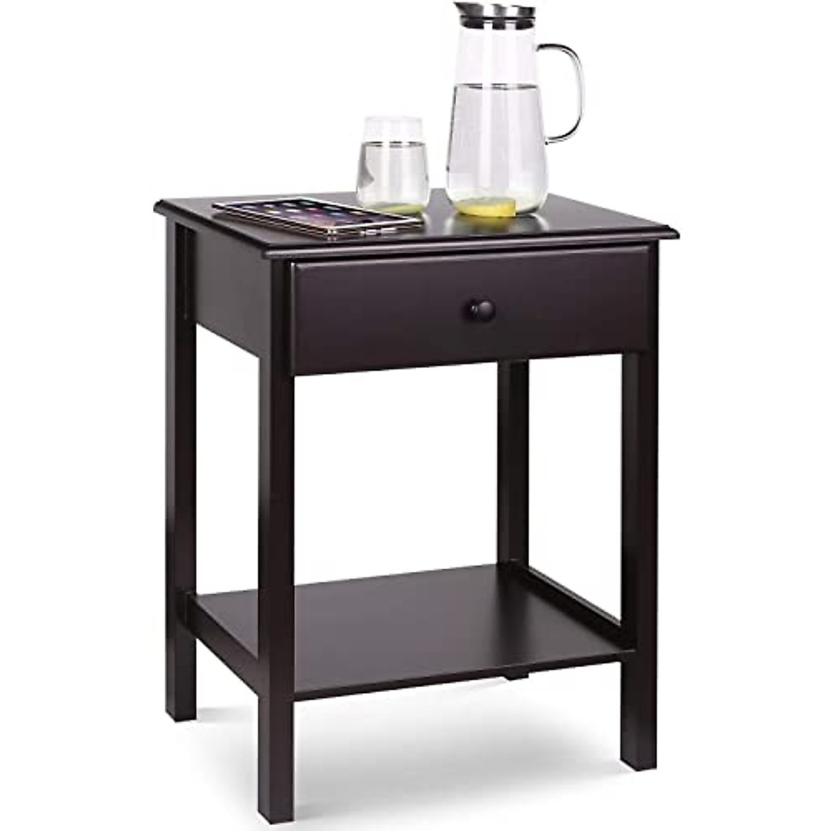 Etnicart - Dark Brown Nighstand 1 Tier Bedside End Table MDF Sofa Side Table 1 Drawer Storage Cabinet Living Room Furniture Easy Assembly 18(W)x14(D)×24(H)in side table bedroom Black skinny end table