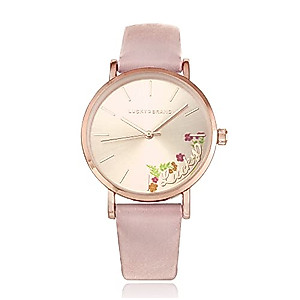 Lucky Brand Watches for Women Floral Dial with Genuine Leather Strap Quartz Movement Women's Wrist Watches Bracelet Gift for her Box Set (Rose Gold)