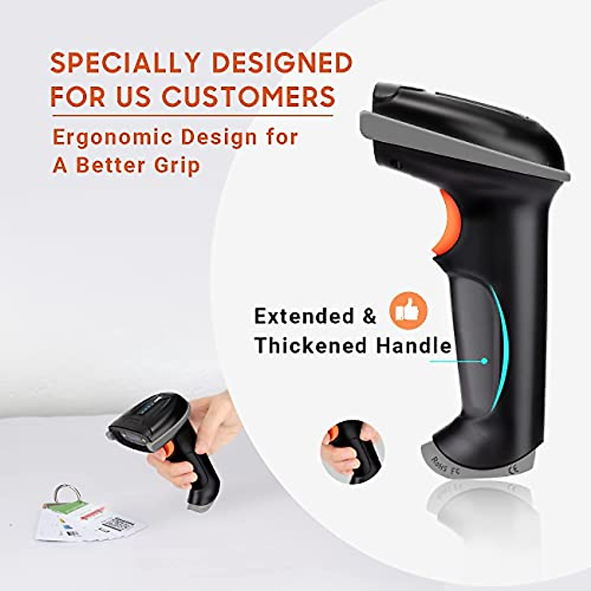 Tera Barcode Scanner Wireless Versatile 2-in-1 (2.4Ghz Wireless+USB 2.0 Wired) with Battery Level Indicator, 328 Feet Transmission Distance Rechargeable 1D Laser Bar Code Reader USB Handheld (Grey)