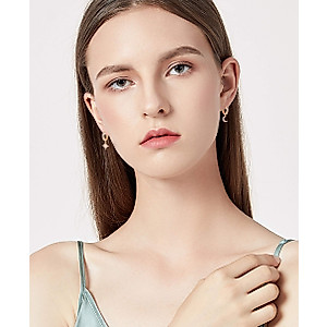 LOYALLOOK 6Pairs Moon Star Dangle Hoop Earrings for Women Mini Bar Stud Earrings CZ Drop Cartilage Cute Jewelry Small Huggie Hoop Valentine's Gift Gold Plated