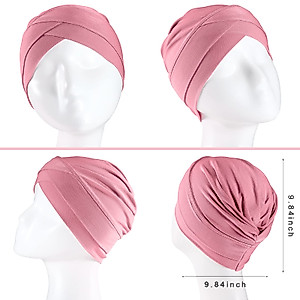 Coume 6 Pcs Slouchy Turban Hats Cancer Headwear Cancer Sleep Cap Lightweight Stretchy Turban Head Wrap Head Covering, 6 Color (Vivid Color)