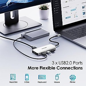 USB C to Dual HDMI Adapter 4K 60hz, 7 in 1 USB C Docking Station with 2 HDMI Displayport VGA Hub, USB C Splitter 4 Monitors Extended Display, USB C Adapter Multiport Dongle for MacBook/Dell/HP/Lenovo