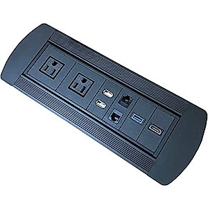 Impecgear Power Plug in-Desk Power Center Table Top Grommet Furniture Power Data Center/2 CAT6/1 HDMI/1 USB/1 Type-C/2 AC Power/1 USB Pass Thru (Black)