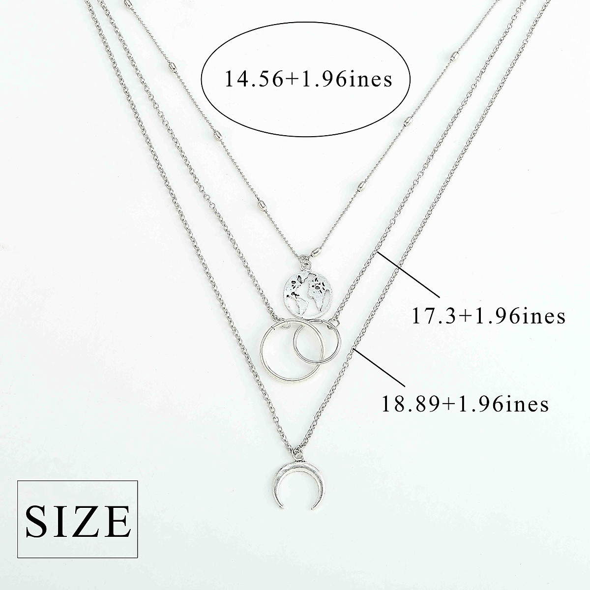 Edary Boho Layered Necklace Moon Necklaces Map Pendant Silver Jewelry for Women(Silver)