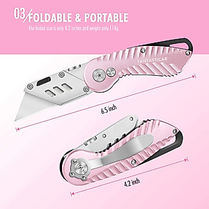 FantastiCAR Fancy Folding Utility Knife Box Cutter Set with Extra Blades (Pink and Purple)