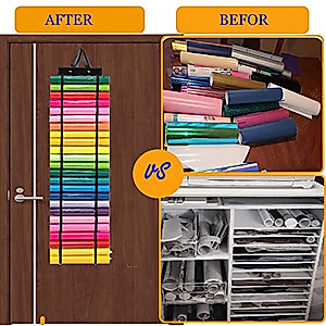 Amremsu 48 Compartments Vinyl Roll Storage, Vinyl Roll Holder Vinyl Organizer, Vinyl Storage Rack Wall Mount/Over The Door for Craft Room Organizers and Storage Lengthened（Black）