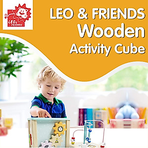 Leo & Friends Alice Activity Cube - Wooden Activity Cube for Babies - Preschool Shape Sorter and Maze Toy for Toddler - Educational Montessori Toy for Boys and Girls of Ages 18month+