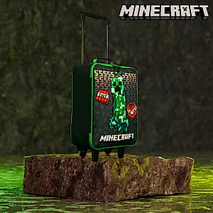 Minecraft Kids Luggage with Wheels Foldable Rolling Suitcase Creeper Travel Bag Vacation Weekend Trips Travel Essentials (18.11x11.81x7.08inch, Black)