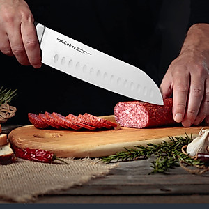 SimCoker Santoku Knife 7 Inch, Cutting Knife, Sharp Kitchen Knives with Sheath, German High Carbon Stainless Steel EN1.4116, Chef Knife with Ergonomic Pakkawood Handle