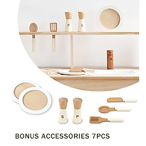 PairPear Kids Kitchen Playset,Wooden Toys Kitchen with Pretend Play Food Dishes and Sink,Toddler Play Kitchen Accessories Gift for Girls Boys Age 3+