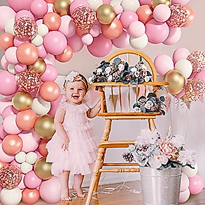 140Pcs Rose Gold Pink Balloons Garland Arch Kit, Light Pink Rose Gold Confetti Balloons for Women Girls Birthday Baby Shower Wedding Graduation Bachelorette Mother's Valentine's Day Party Decorations