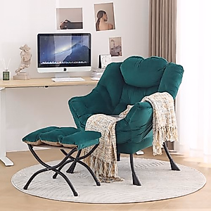 Tiita Lazy Chair with Ottoman, Modern Large Accent Lounge Chair, Leisure Sofa Armchair with Ottoman, Reading Chair with Footrest for Bedroom, Living Room, Dorm Rooms, Garden and Courtyard