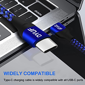 DYUF USB C to USB C Cable, 60W [3PCS 3.2ft 4.9ft 6.5ft] 3A Blue Braided High-Speed USB C Charging Cable, Compatible with Samsung Galaxy S22/S21/S20 Ultra, Note 20/10, etc